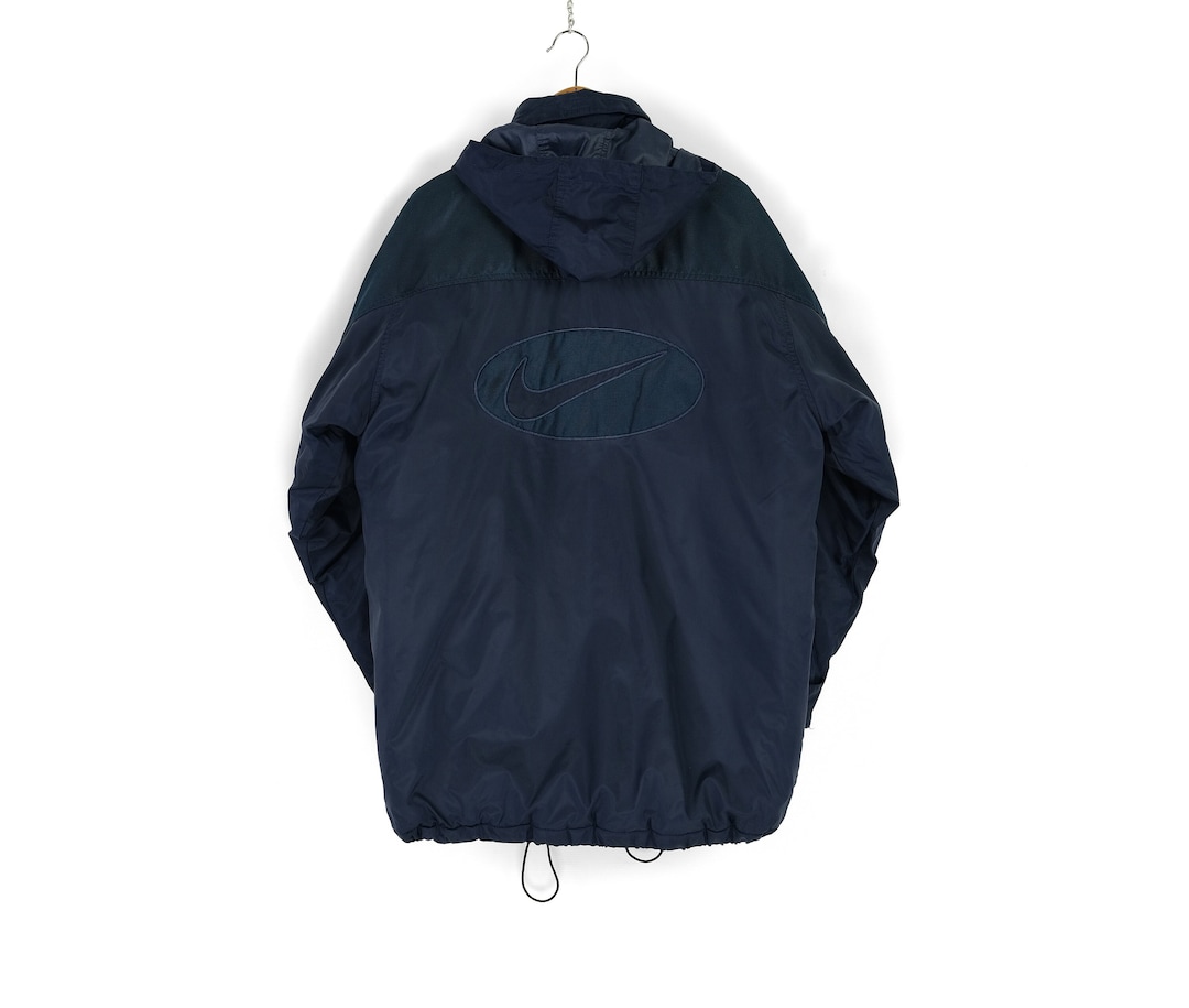 90s Vintage Men's NIKE Back Swoosh Logo Green Blue Long Coat Size M ...