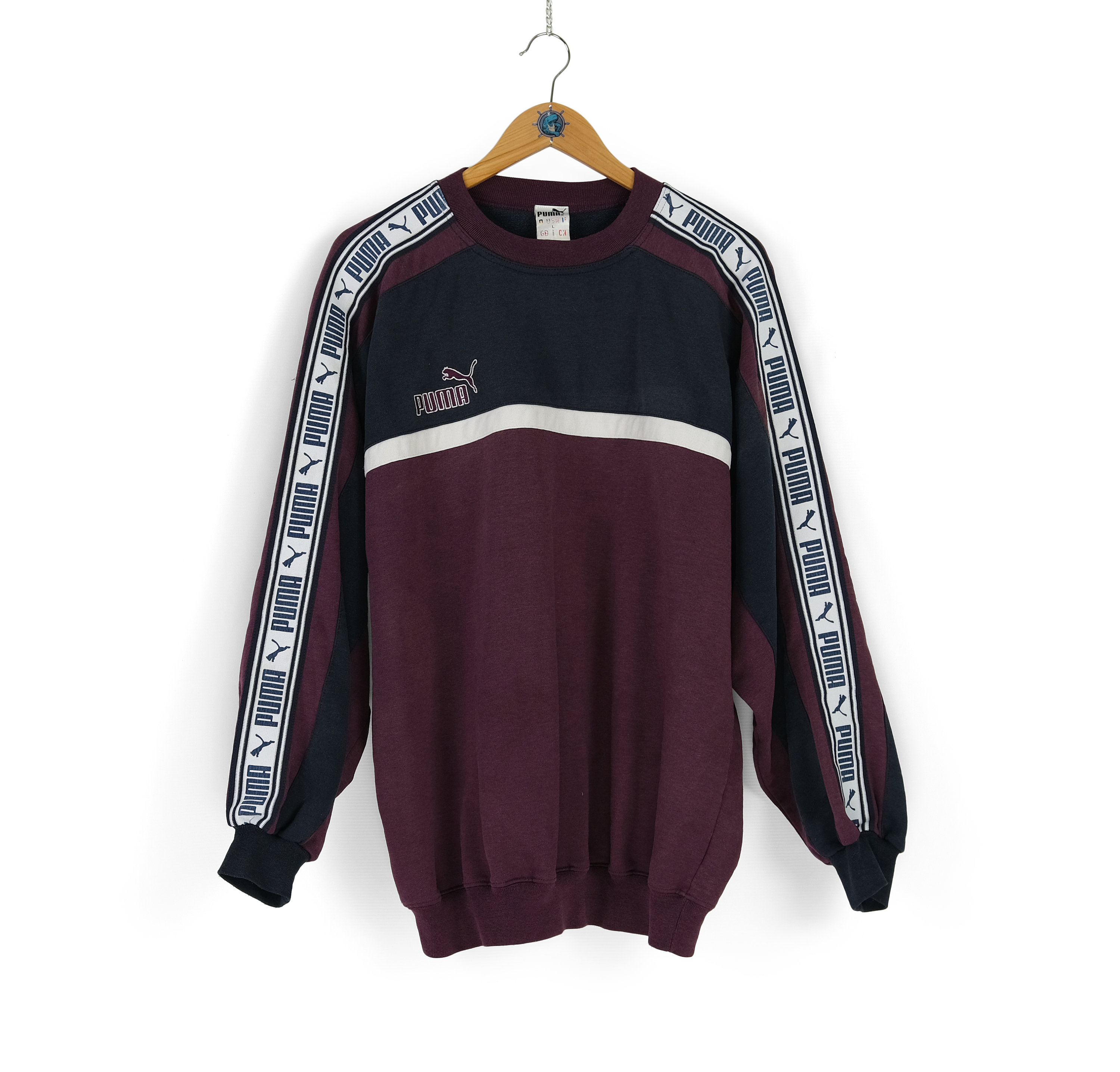 90s Rare Vintage PUMA Side Tape Logo Sun Faded Crewneck Sweatshirt Size L Basic Jumper Retro ...