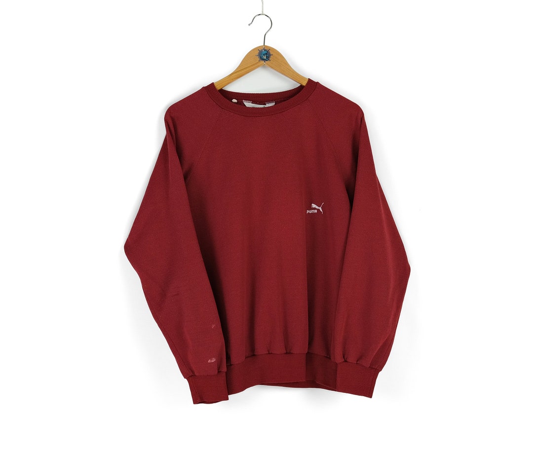 80s Vintage Men's PUMA Small Logo Burgundy Crewneck Sweatshirt Size M L ...