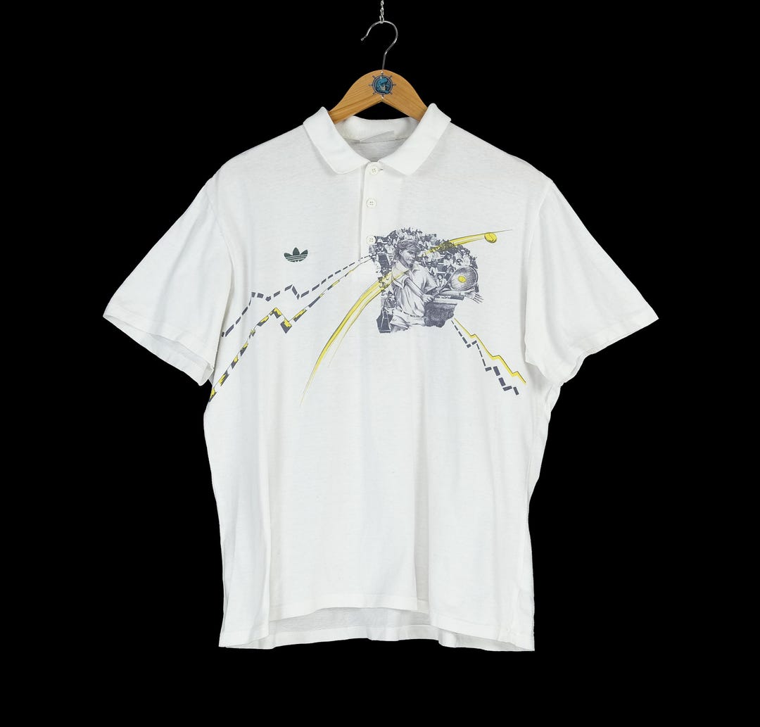 Vintage ADIDAS Stefan Edberg Print White Polo T-shirt Size 52 L Retro ...