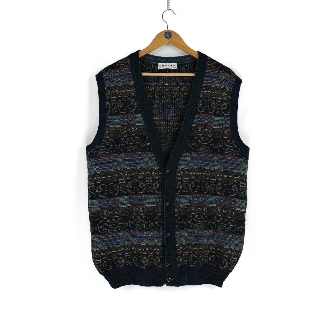 80s 90s Vintage CASSAN by Bueckle Abstract Pattern V-neck Wool Cardigan ...