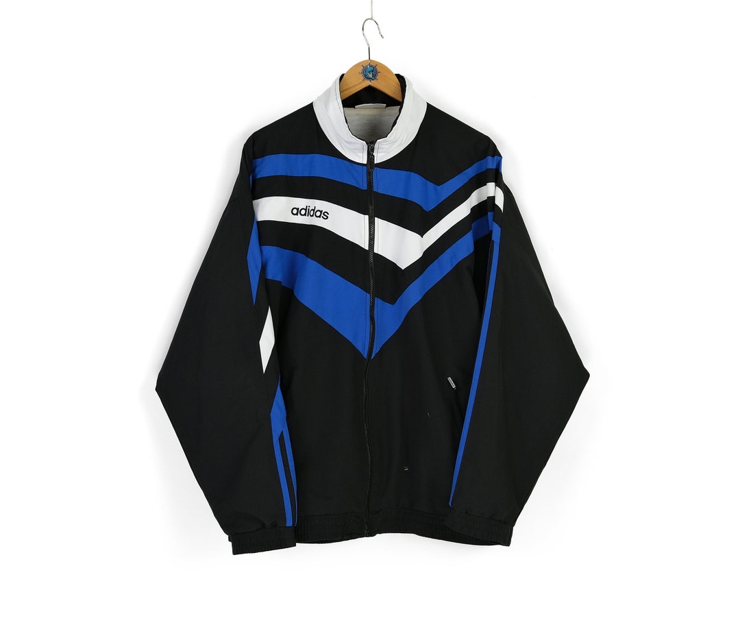 90s Vintage Men's ADIDAS Blue Black White Track Jacket Size L Retro ...