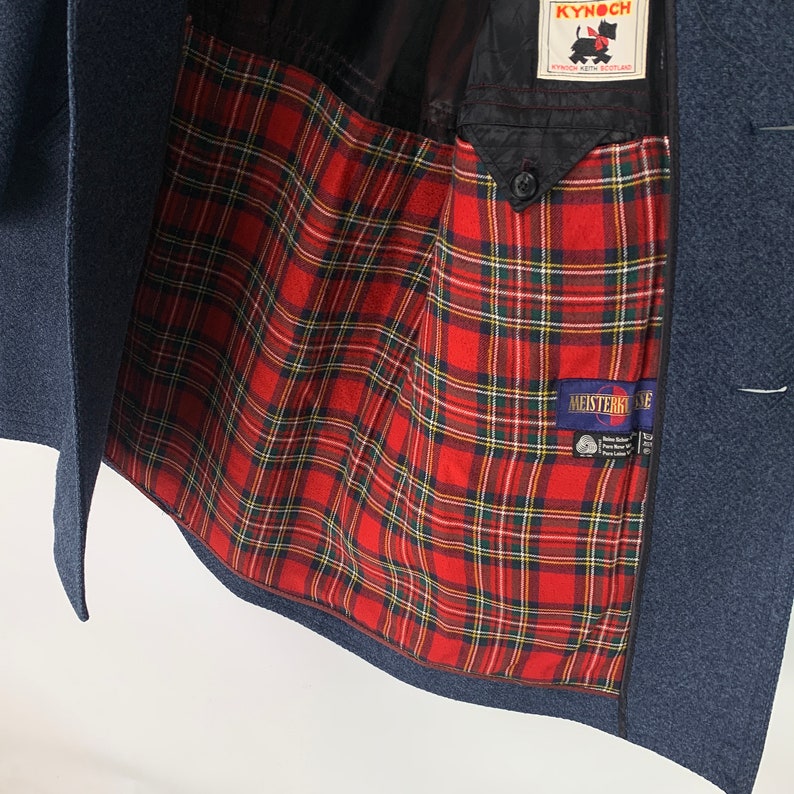 80s 90s Vintage Men's KYNOCH Scottish Blue Wool Coat Size M Retro Tweed ...