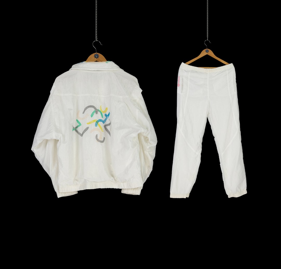 90s Vintage SERGIO TACCHINI Back Abstract Milk White Tracksuit Size US ...