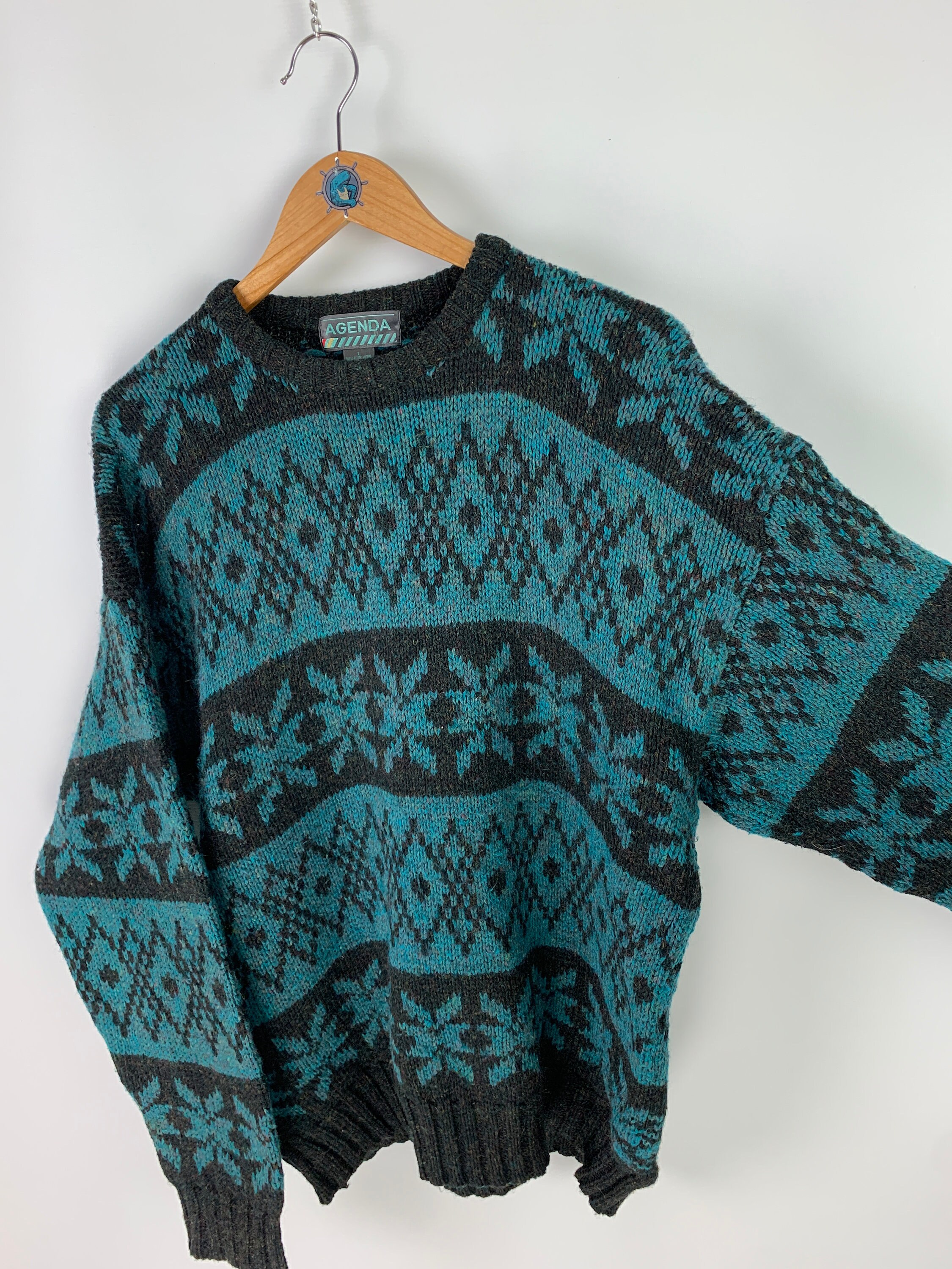 Vintage Men's AGENDA Abstract Pattern Wool Pullover Sweater Size L Made ...