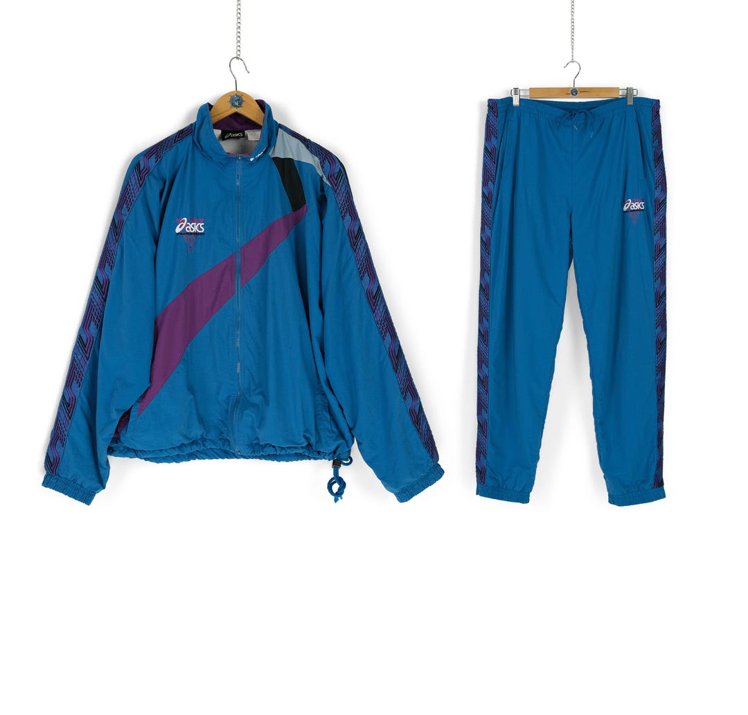Vintage ASICS Side Logo Blue Tracksuit Size L Retro Sports Style Nylon ...