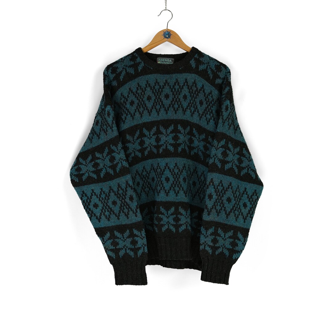 Vintage Men's AGENDA Abstract Pattern Wool Pullover Sweater Size L Made ...