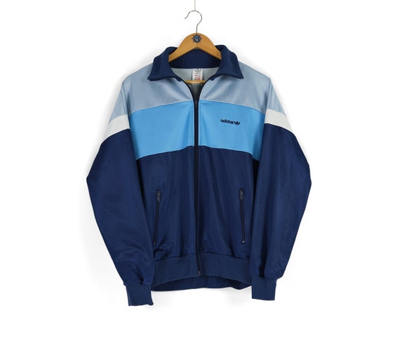 80s rare Vintage men's ADIDAS blue track jacket Size … - Gem