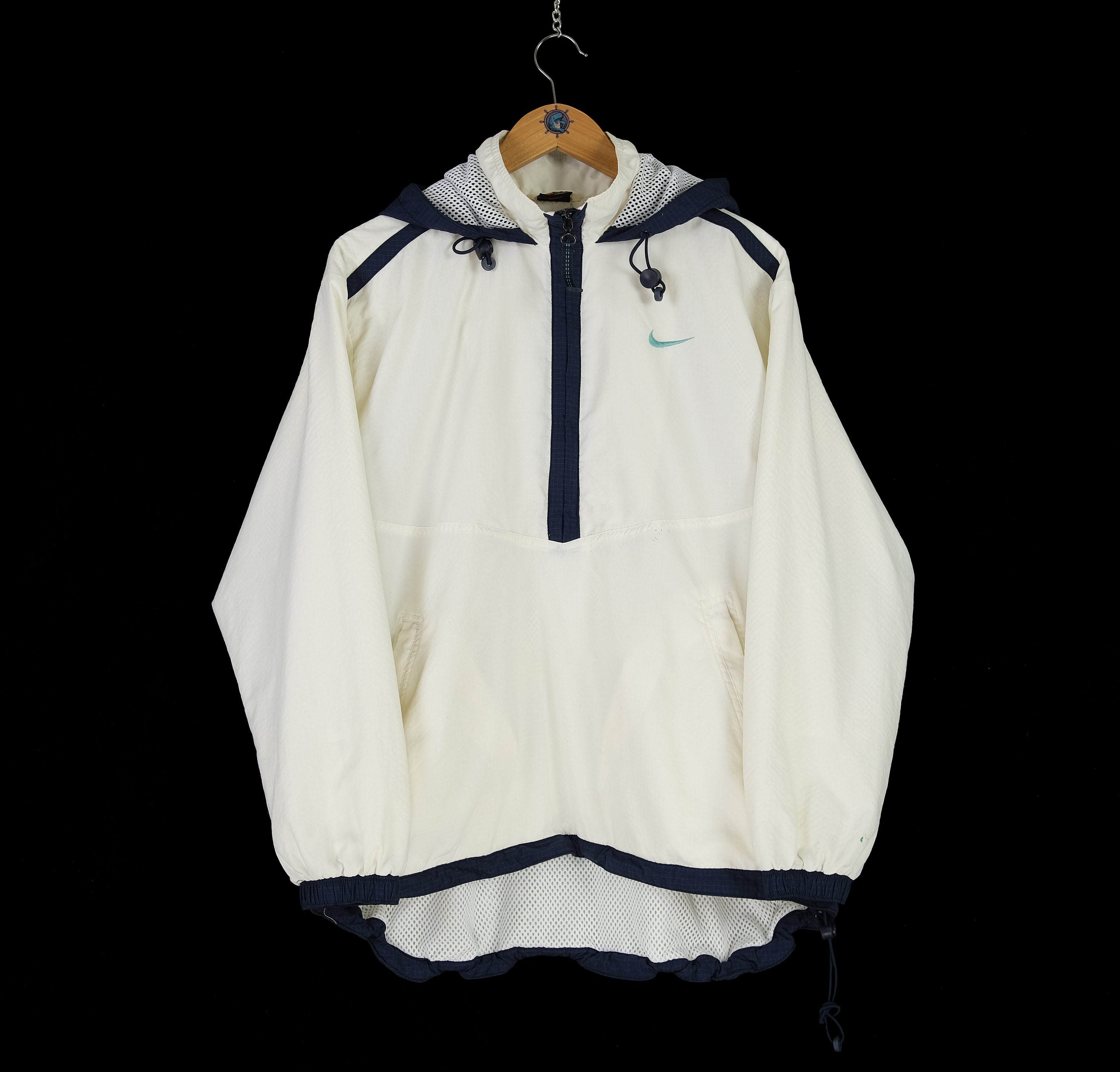 90s Vintage Unisex NIKE Back Swoosh Milk White Anorak Jacket Size L (12 ...