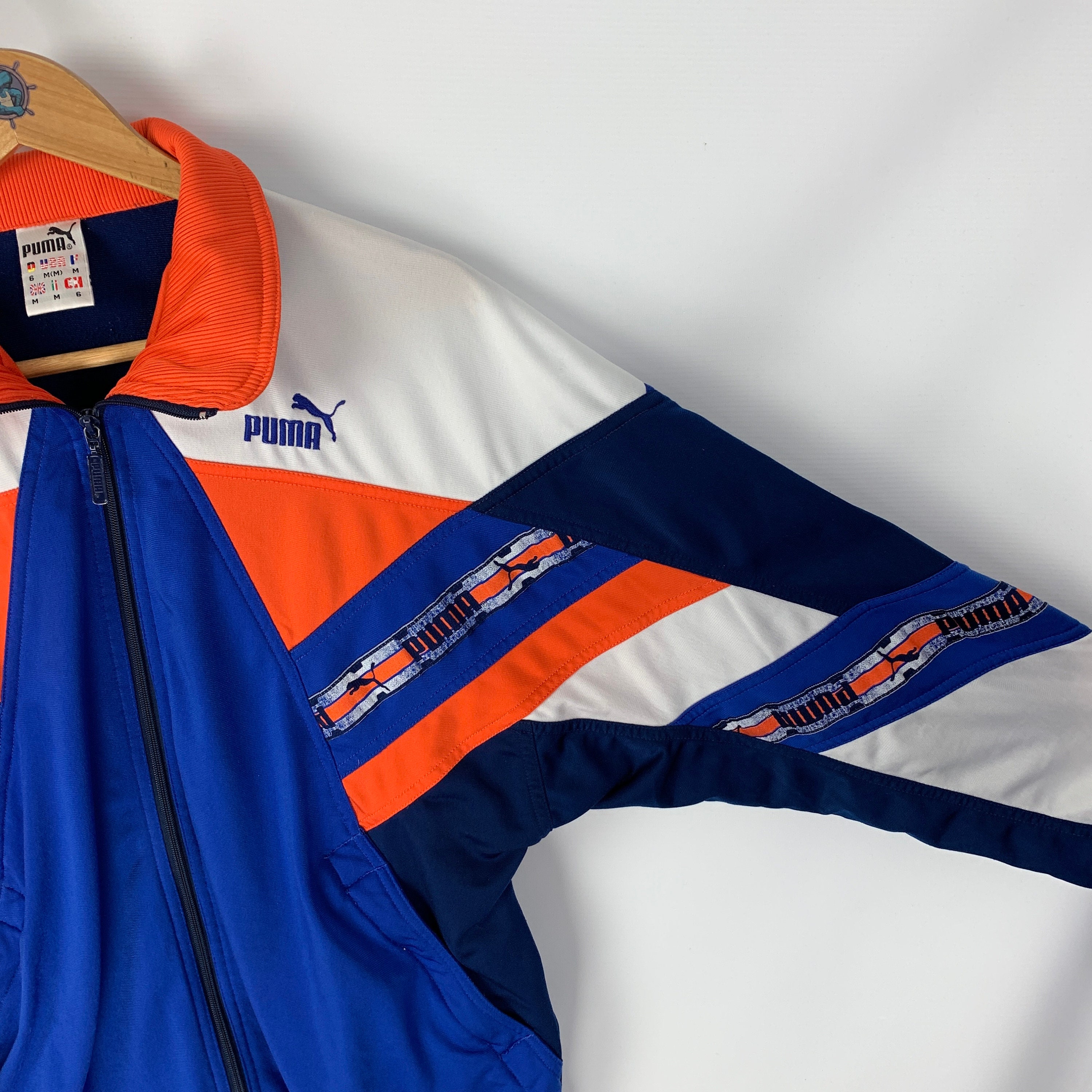 90s Rare PUMA Sport Site Logo Blue Orange Multicolor Track Jacket Size ...