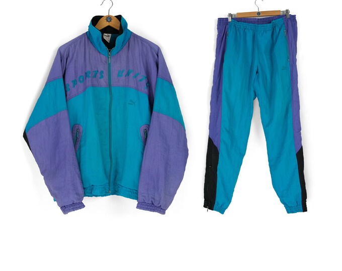 90s Rare PUMA Sport Unity Blue Turquoise Purple Tracksuit Size M L ...