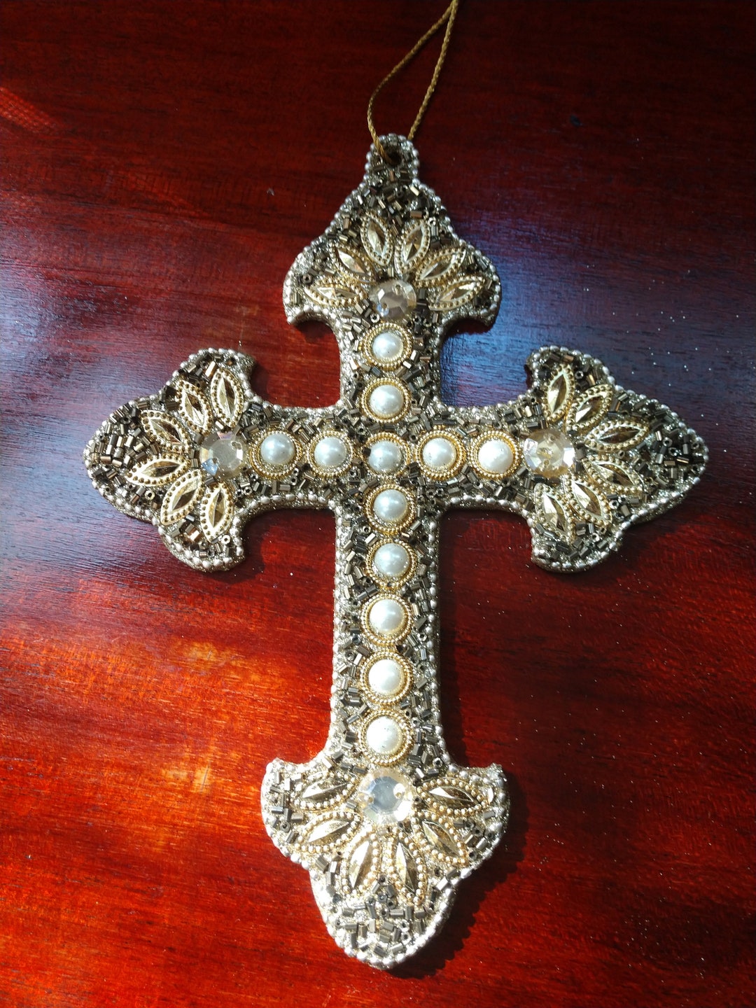 Pearl and Jeweled Cross Ornament - Etsy