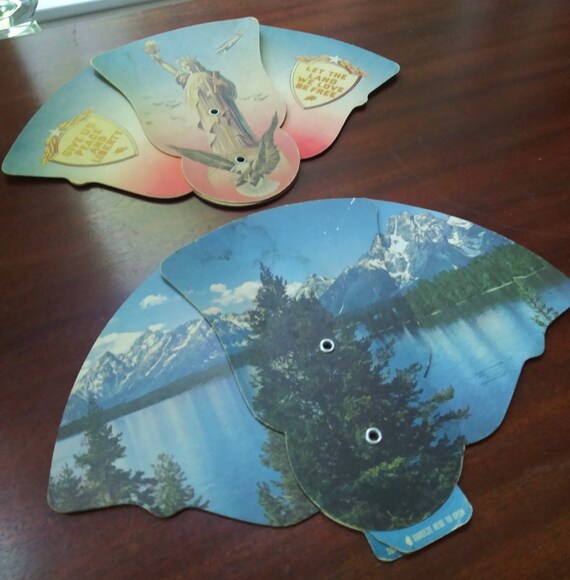 Vintage Cardboard Folding Advertising Fans: Mountains… - Gem