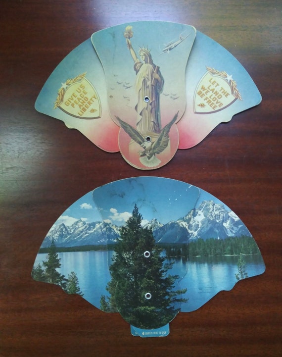 Vintage Cardboard Folding Advertising Fans: Mountains… - Gem