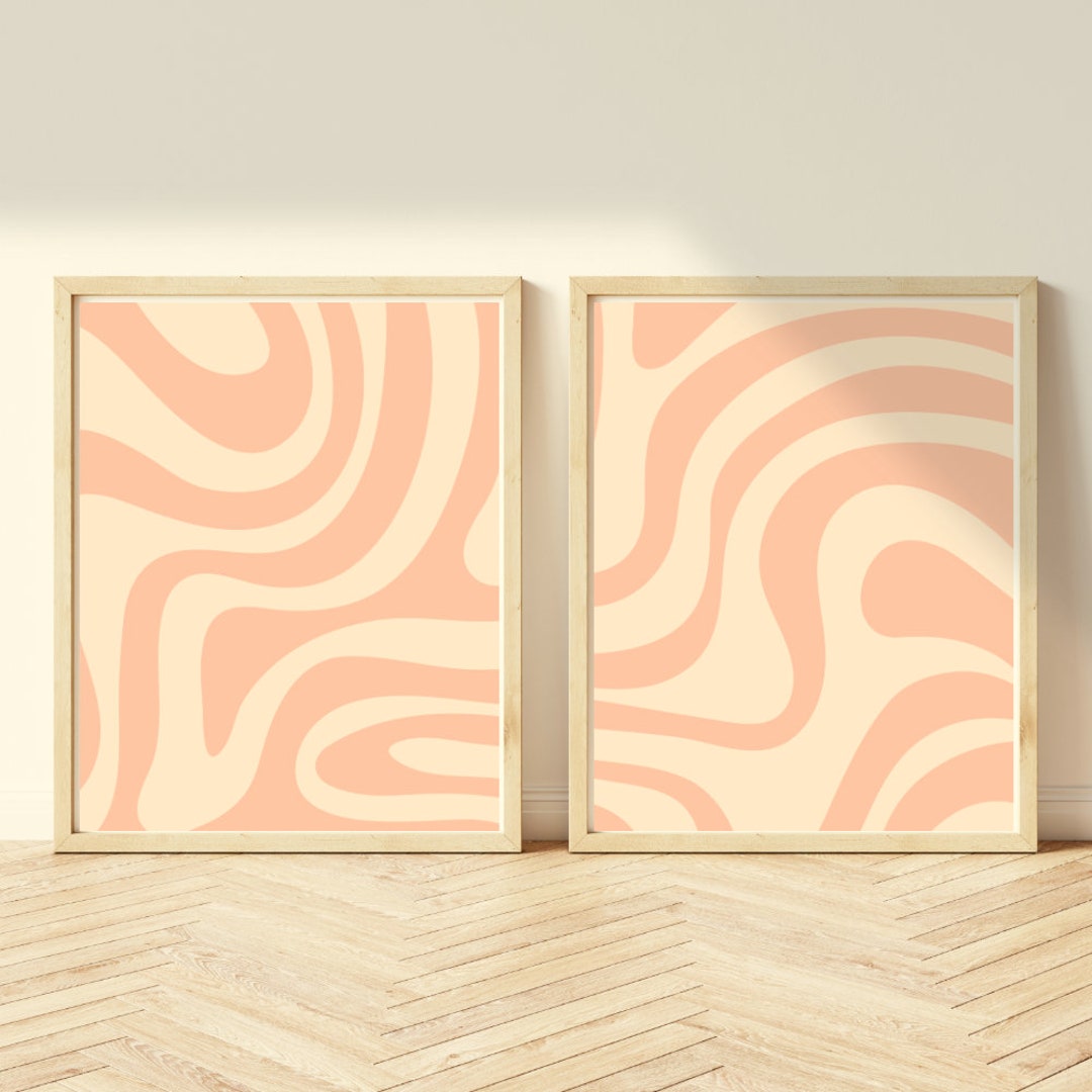 Retro Wavy Digital Prints printable Wall Art pink Trendy Funky Boho ...