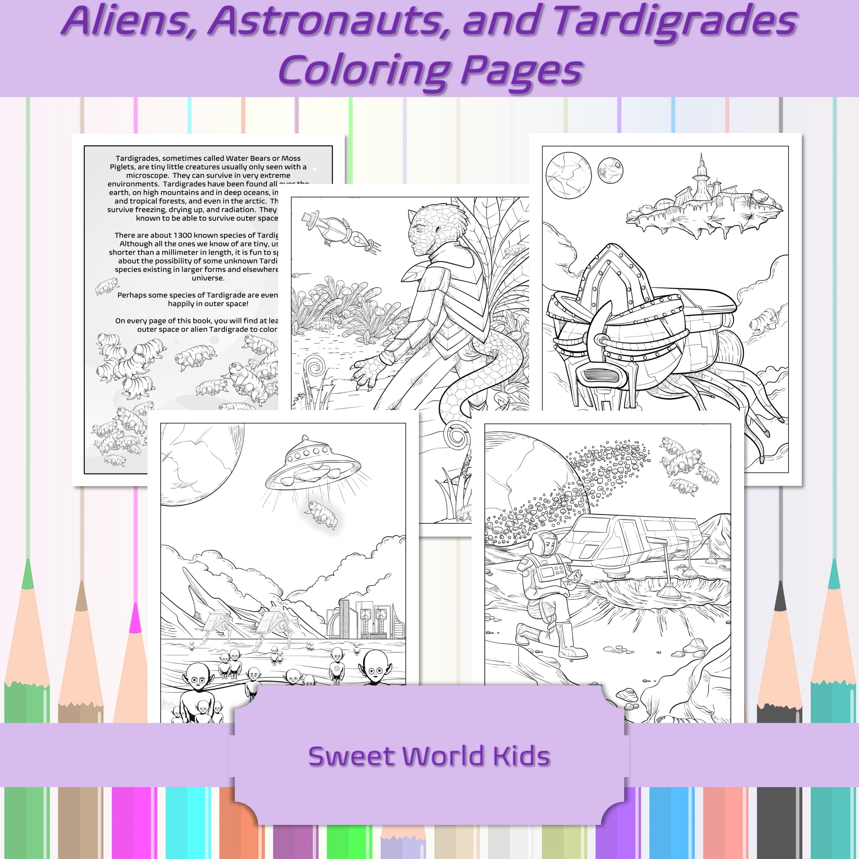 Aliens, Astronauts, and Tardigrades Digital Printable 20 Coloring Pages ...