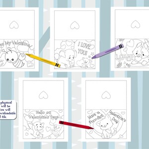 Valentine's Day Coloring Cards- 10 Printable Animal Cards for Kids to ...