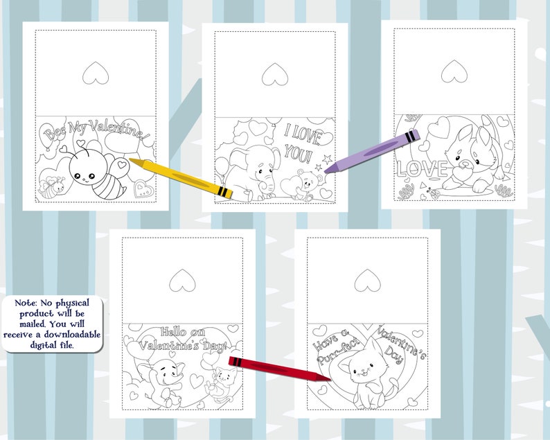 Valentine's Day Coloring Cards- 10 Printable Animal Cards for Kids to ...
