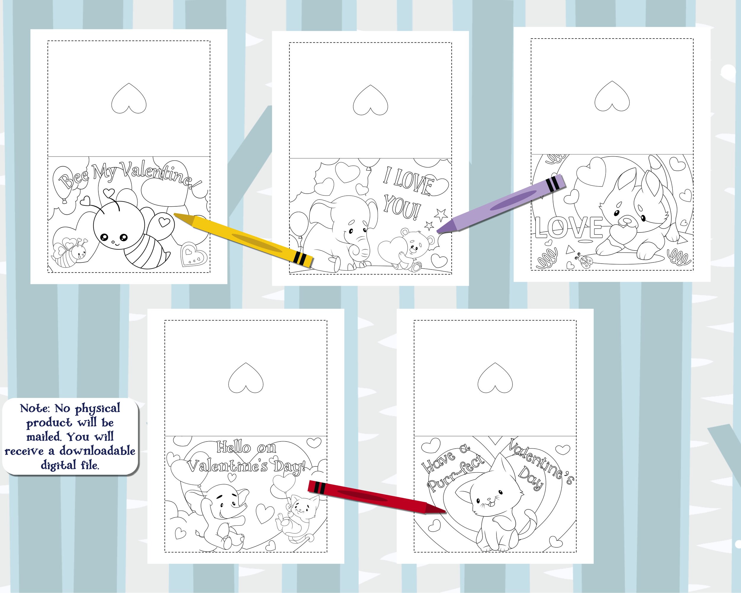 Valentine's Day Coloring Cards- 10 Printable Animal Cards for Kids to ...