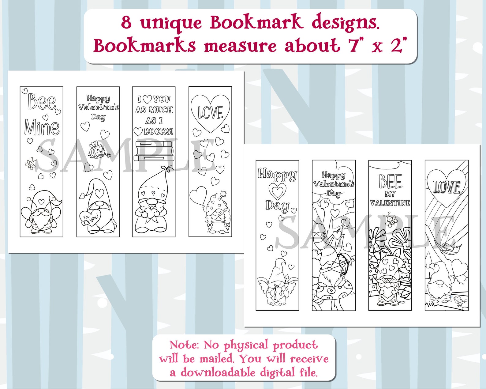 Gnome Valentine's Day Coloring Bookmarks - 8 Designs for Kids to Color ...