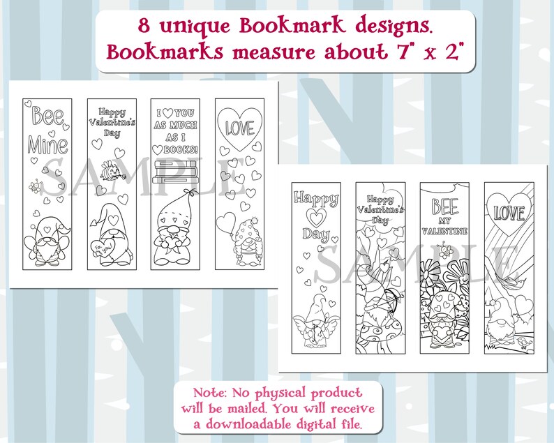 Gnome Valentine's Day Coloring Bookmarks - 8 Designs for Kids to Color ...