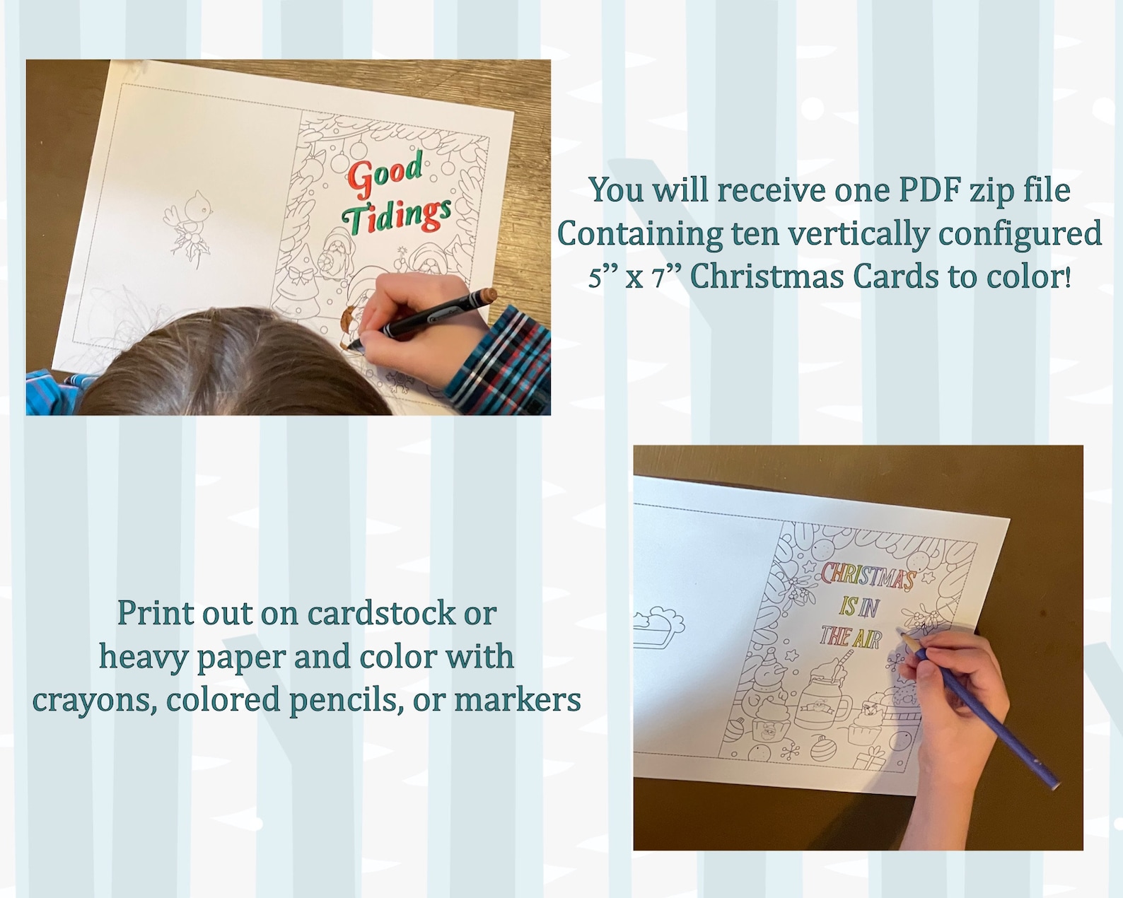 Christmas Coloring Cards- 10 Printable Holiday Cards for Kids to Color ...
