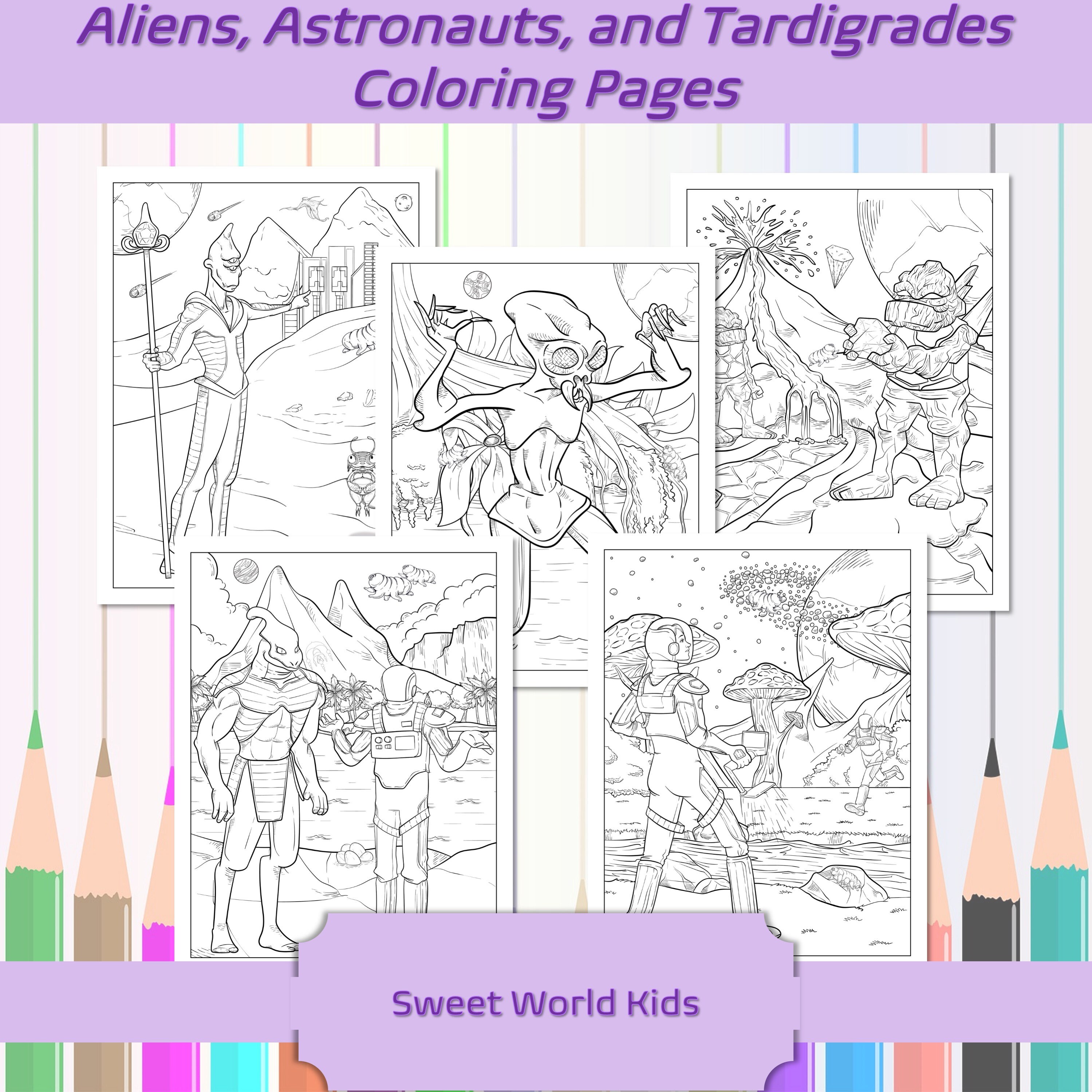 Aliens, Astronauts, and Tardigrades Digital Printable 20 Coloring Pages ...