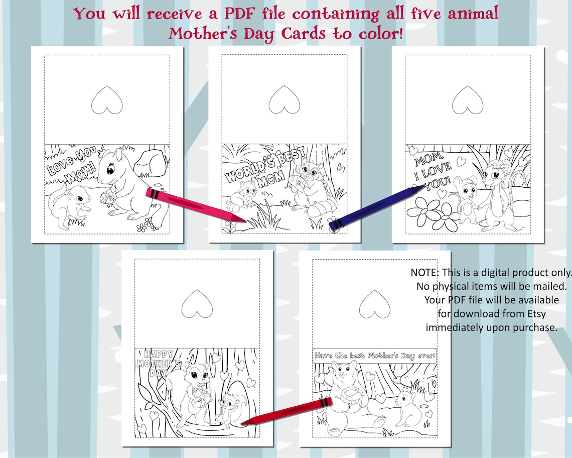 Mother's Day Printable Cards 5 Animal Mother's Day Cards for Kids to ...