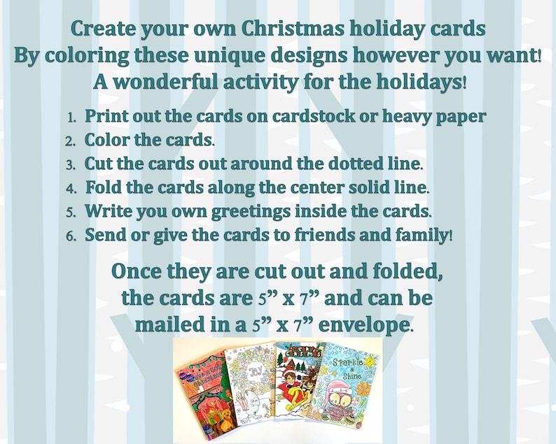 Christmas Coloring Cards- 10 Printable Holiday Cards for Kids to Color ...