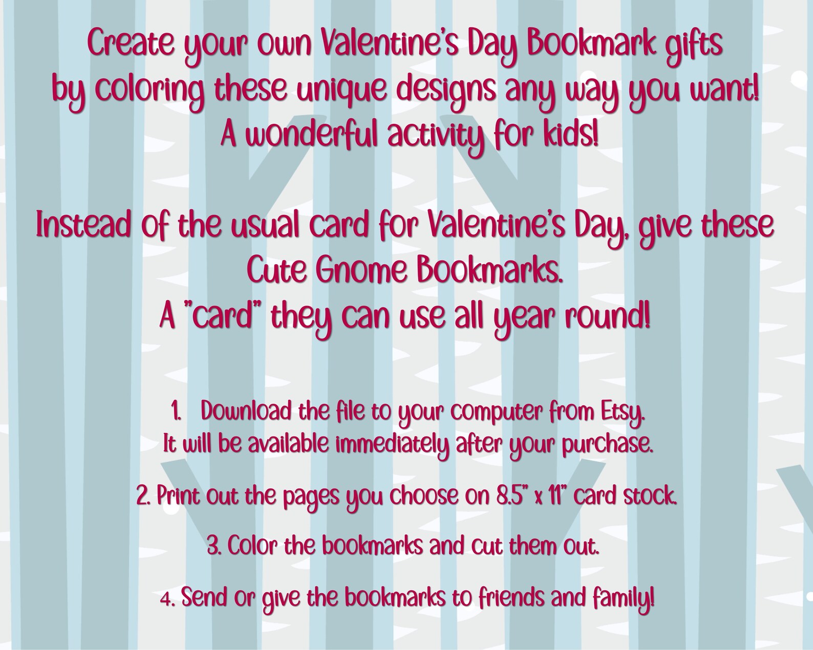 Gnome Valentine's Day Coloring Bookmarks - 8 Designs for Kids to Color ...