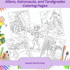 Aliens, Astronauts, and Tardigrades Digital Printable 20 Coloring Pages ...