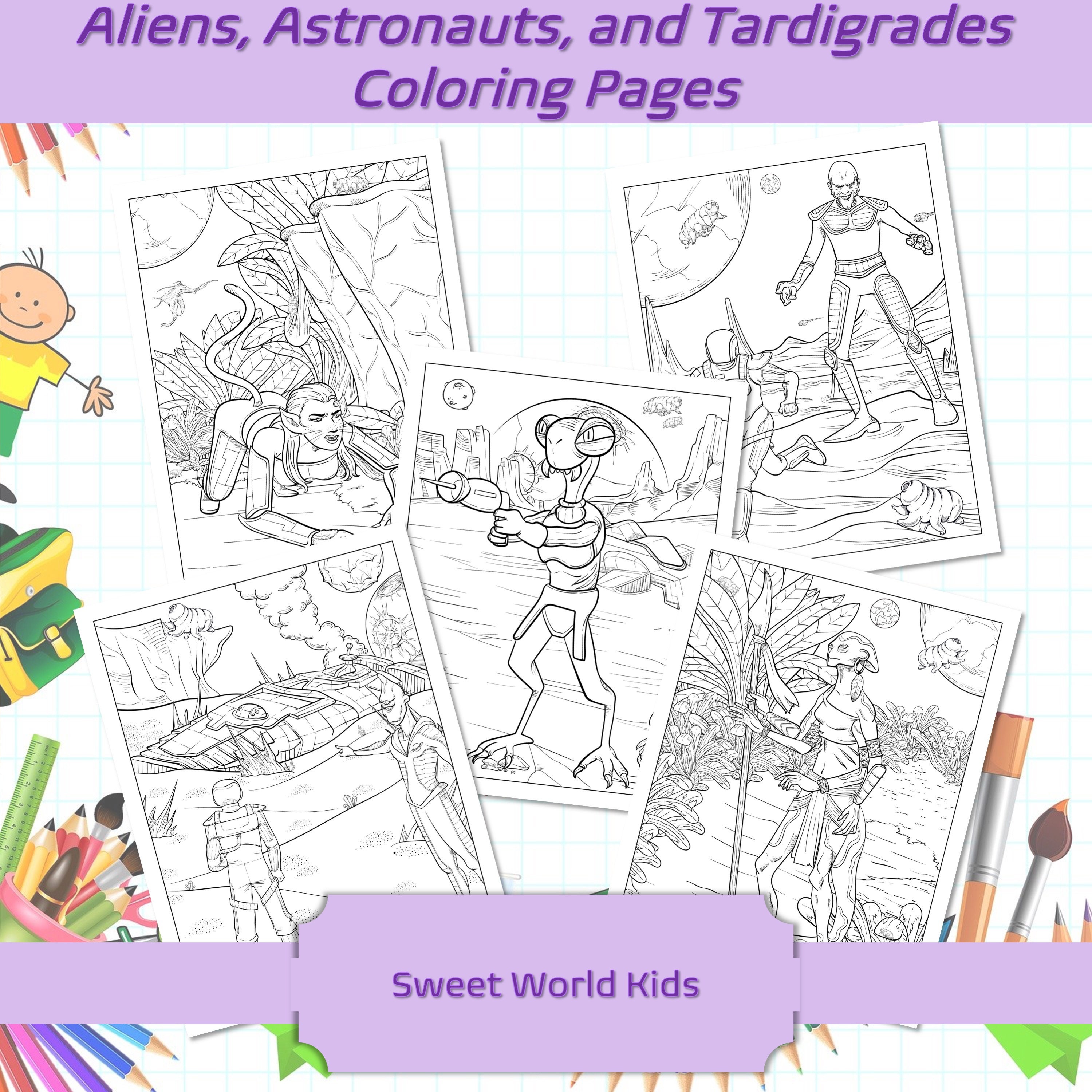 Aliens, Astronauts, and Tardigrades Digital Printable 20 Coloring Pages ...