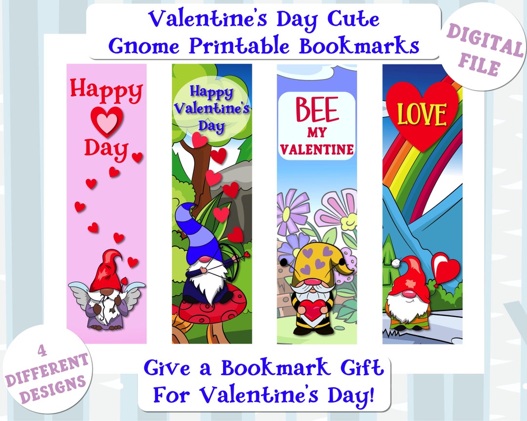 Valentine's Day Bookmarks - Cute Gnome Printable Gift - DIY Digital ...