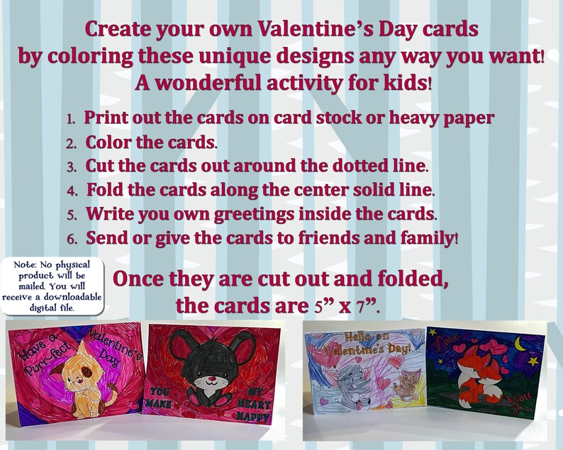 Valentine's Day Coloring Cards- 10 Printable Animal Cards for Kids to ...