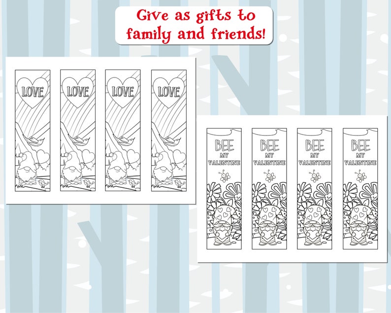 Gnome Valentine's Day Coloring Bookmarks - 8 Designs for Kids to Color ...