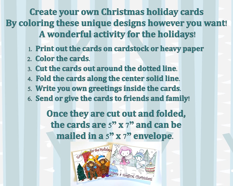 Christmas Coloring Cards- 10 Printable Holiday Cards for Children to ...