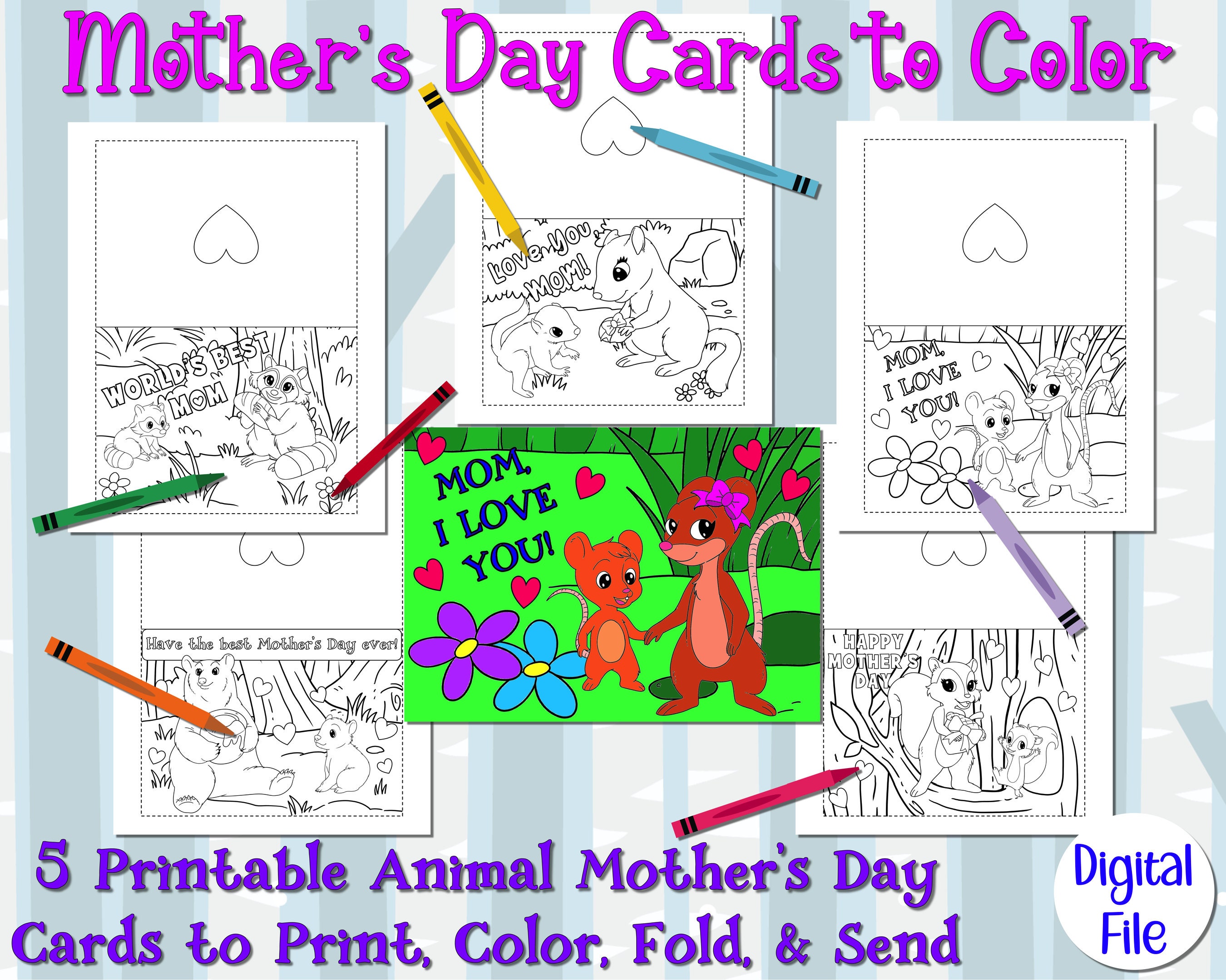 Mother's Day Printable Cards 5 Animal Mother's Day Cards for Kids to ...