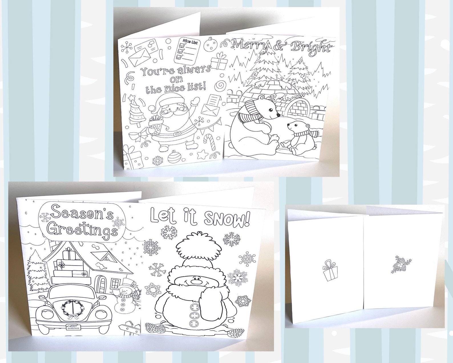 Christmas Coloring Cards- 10 Printable Holiday Cards for Kids to Color ...