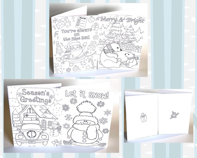 Christmas Coloring Cards- 10 Printable Holiday Cards for Kids to Color ...