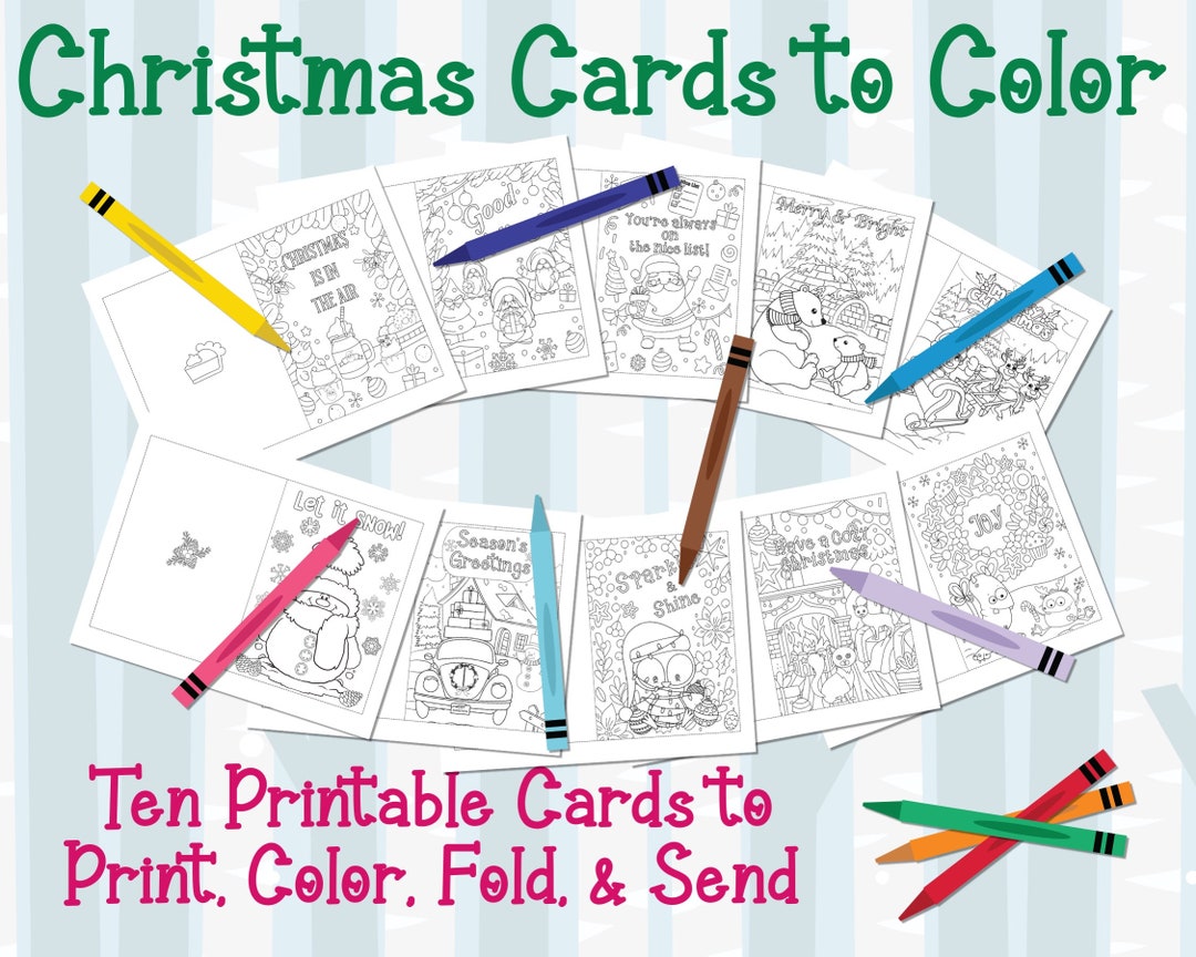 Christmas Coloring Cards- 10 Printable Holiday Cards for Kids to Color ...