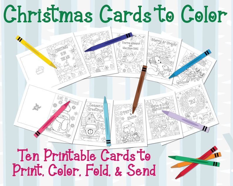 Christmas Coloring Cards- 10 Printable Holiday Cards for Kids to Color ...