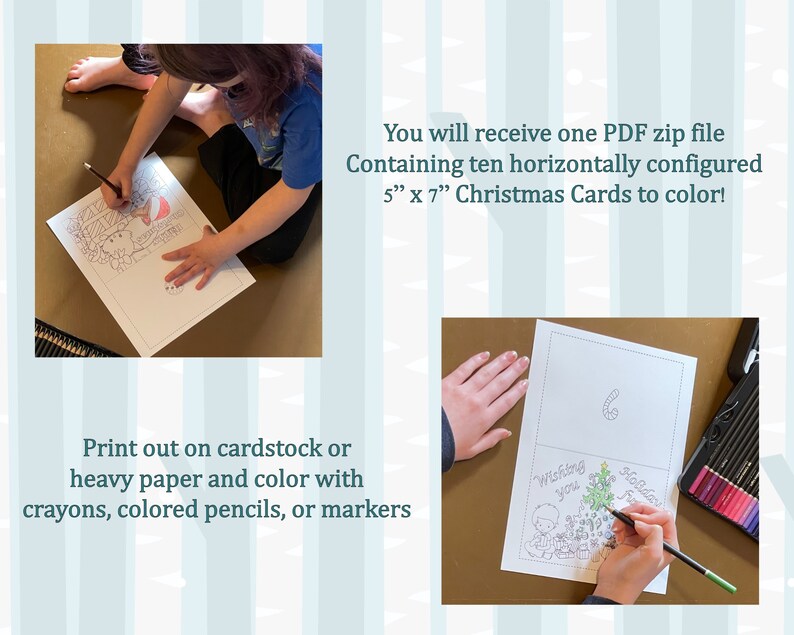 Christmas Coloring Cards- 10 Printable Holiday Cards for Children to ...