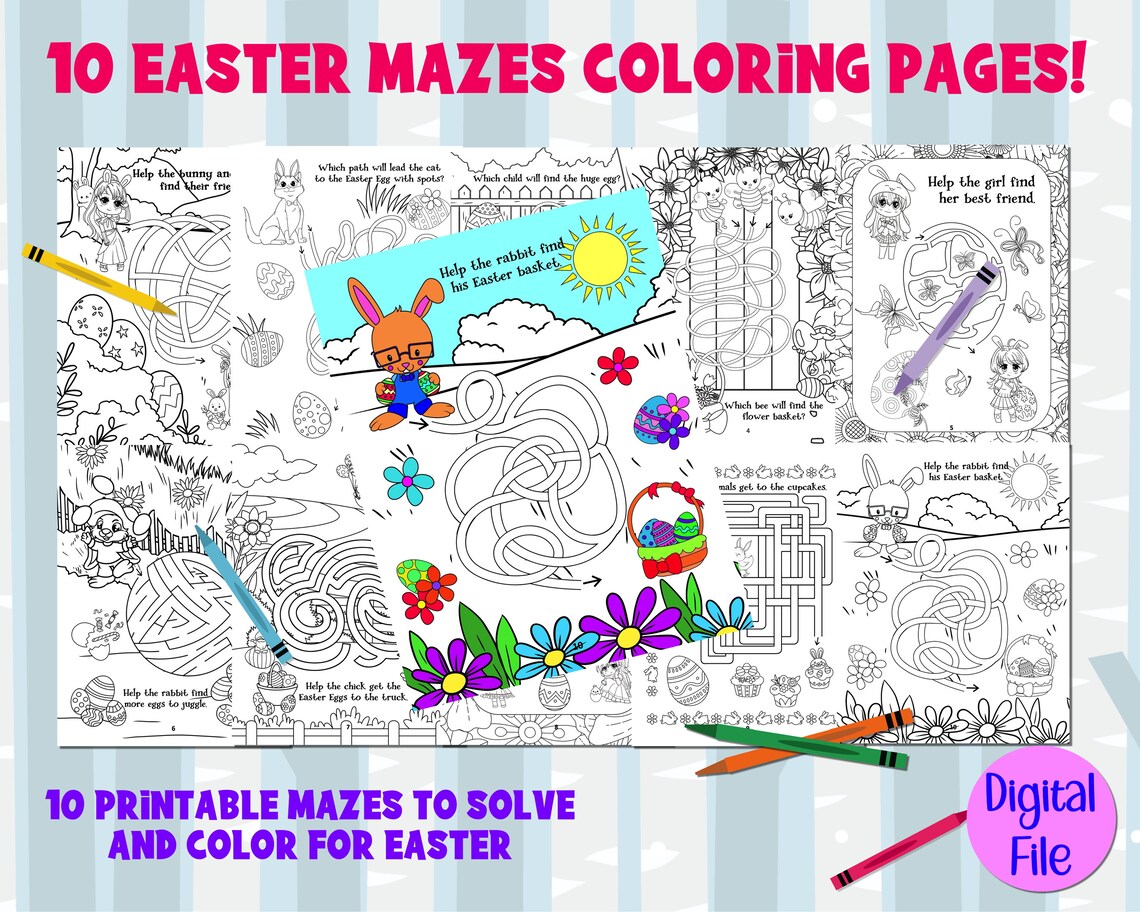 Easter Maze Coloring Pages - Printable Mazes for Kids - 10 Pages ...