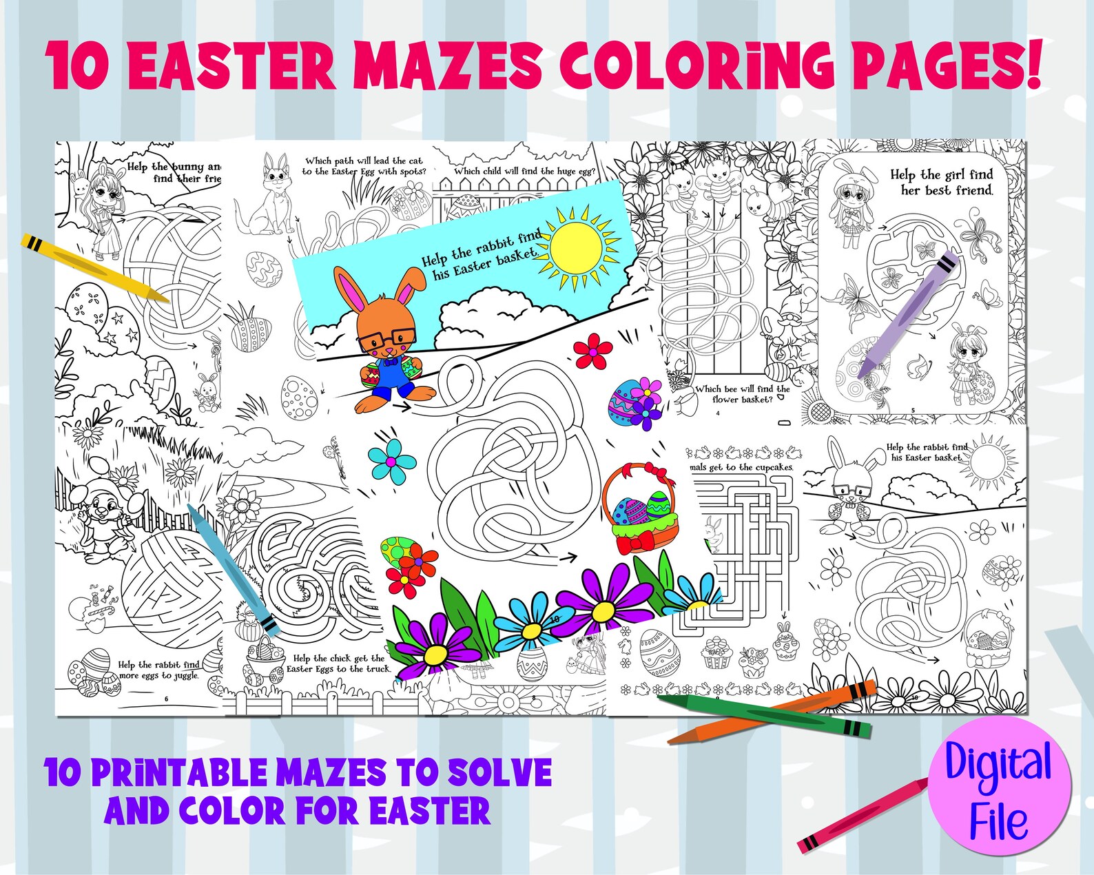 Easter Maze Coloring Pages - Printable Mazes for Kids - 10 Pages ...