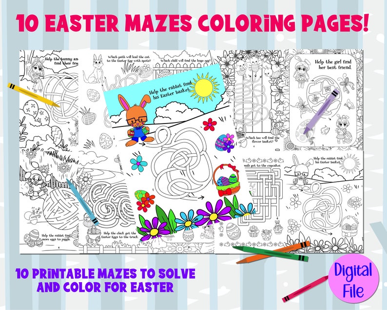 Easter Maze Coloring Pages - Printable Mazes for Kids - 10 Pages ...