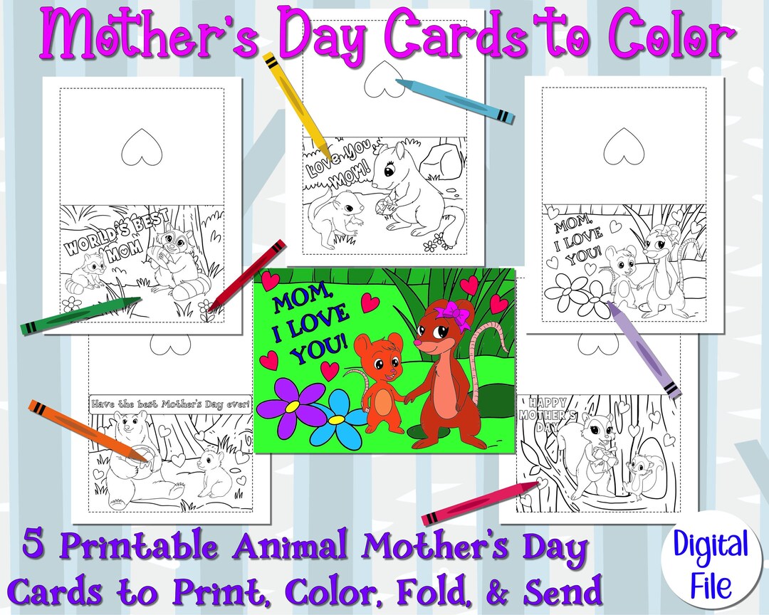 Mother's Day Printable Cards - 5 Animal Mother's Day Cards for Kids to ...
