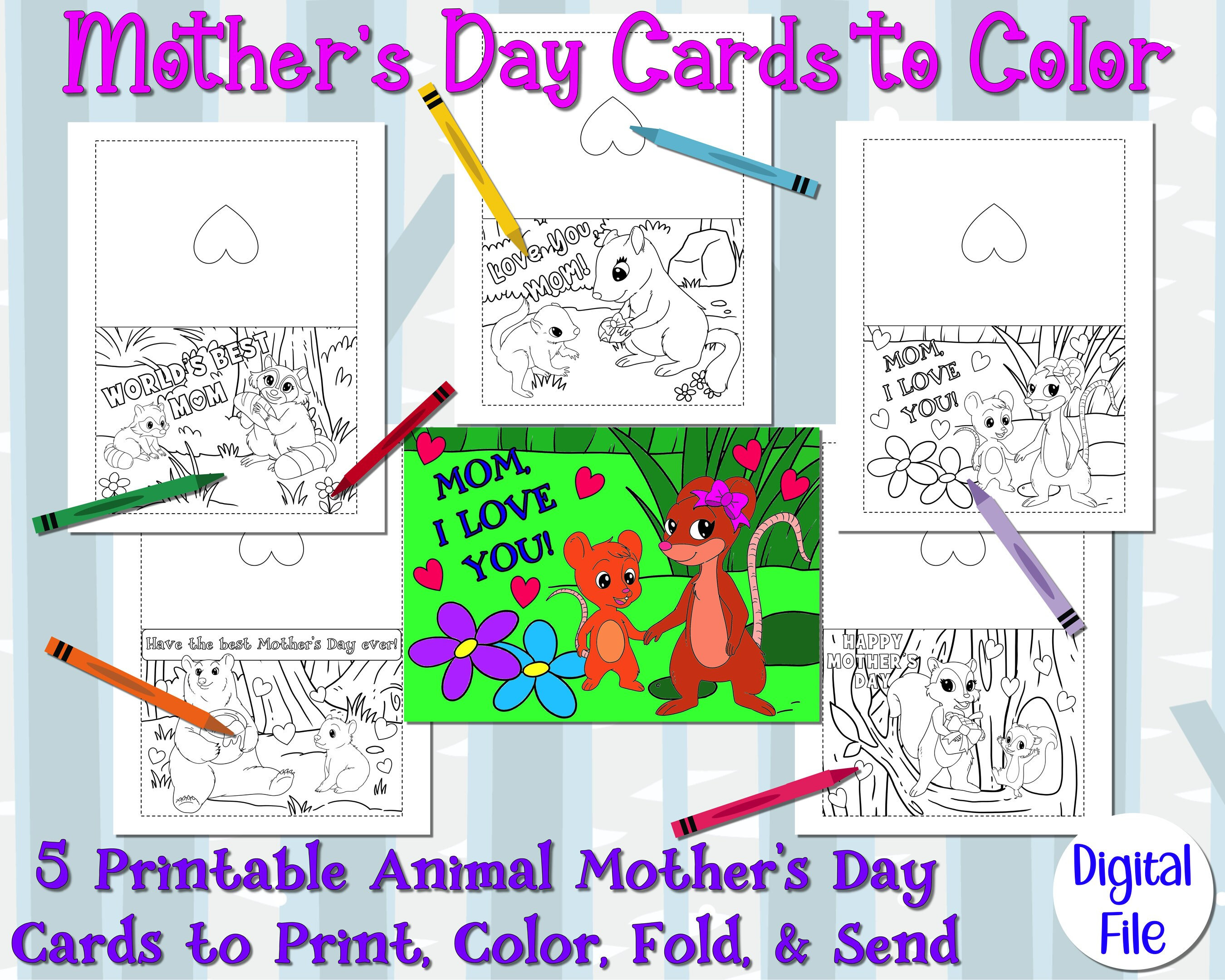 Mother's Day Printable Cards - 5 Animal Mother's Day Cards for Kids to ...