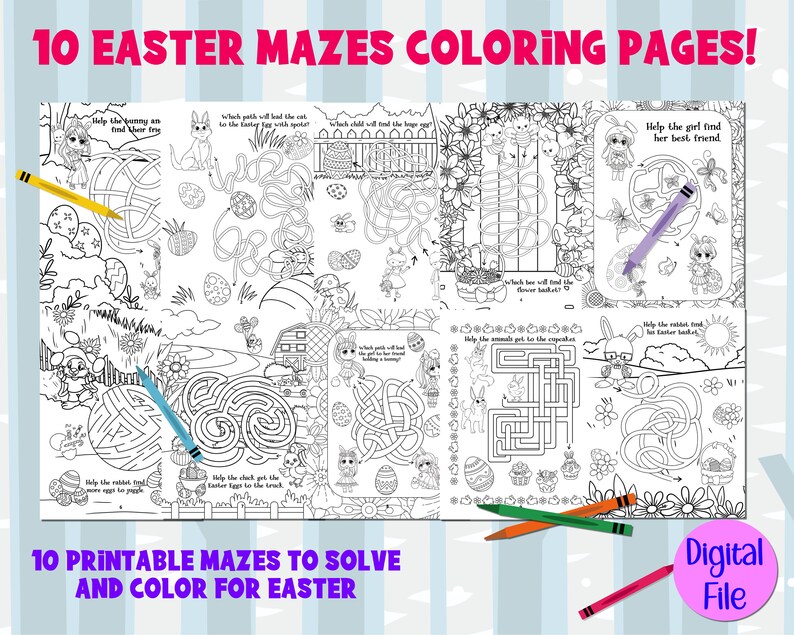 Easter Maze Coloring Pages - Printable Mazes for Kids - 10 Pages ...