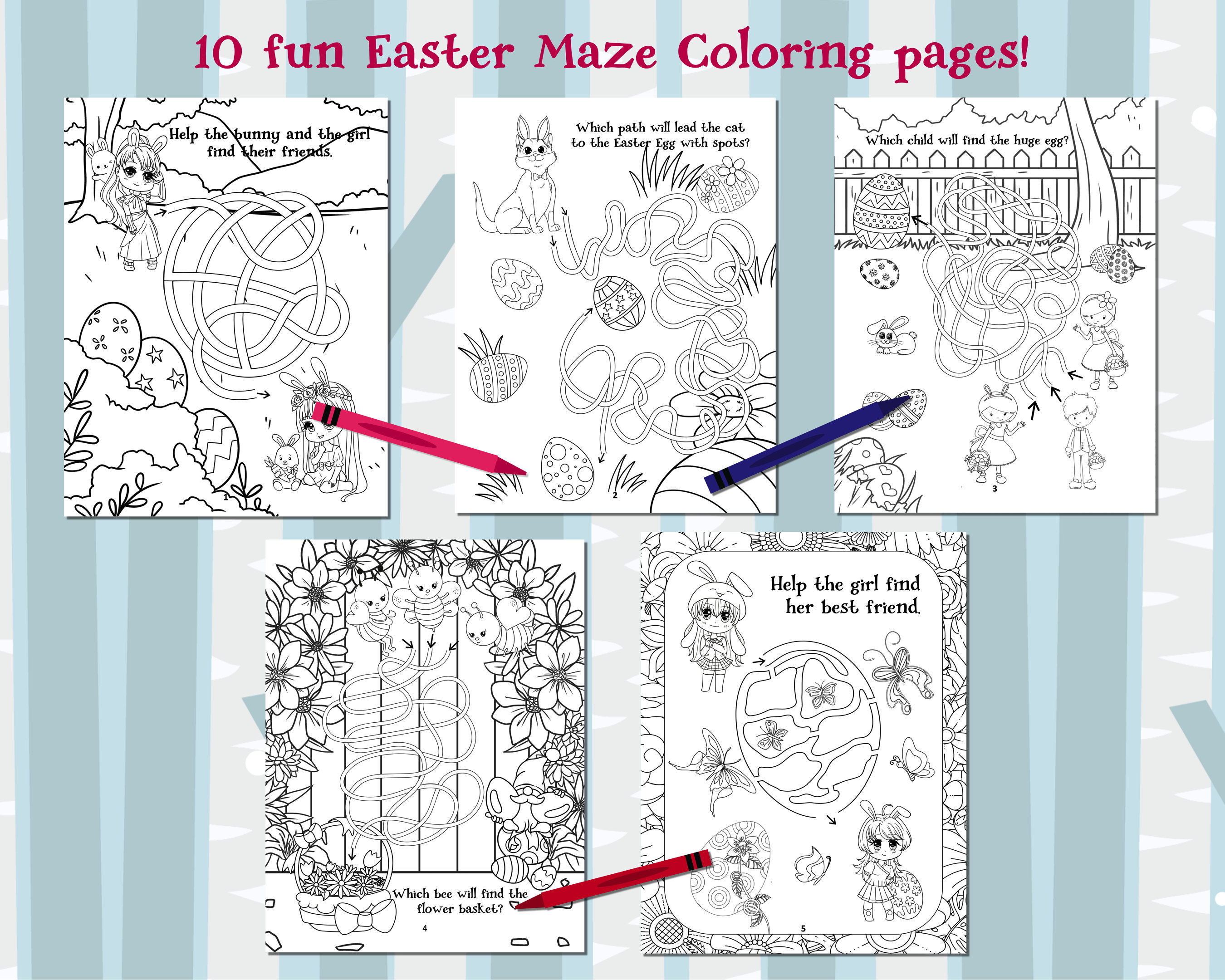 Easter Maze Coloring Pages - Printable Mazes for Kids - 10 Pages ...