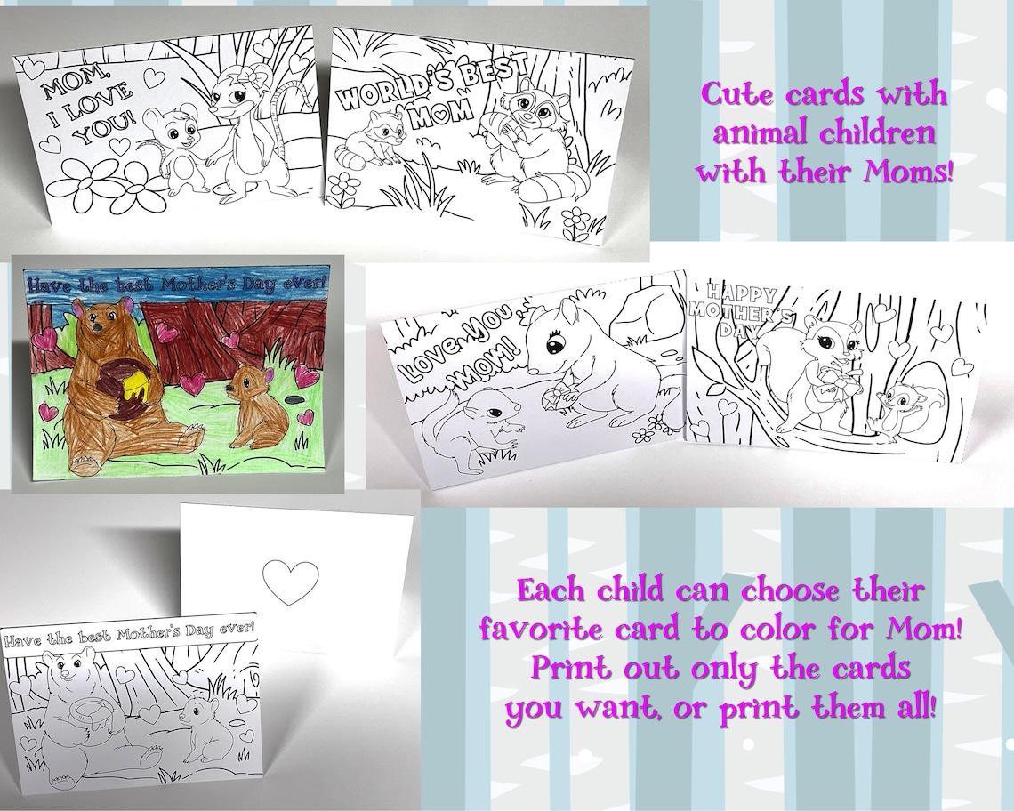 Mother's Day Printable Cards - 5 Animal Mother's Day Cards for Kids to ...